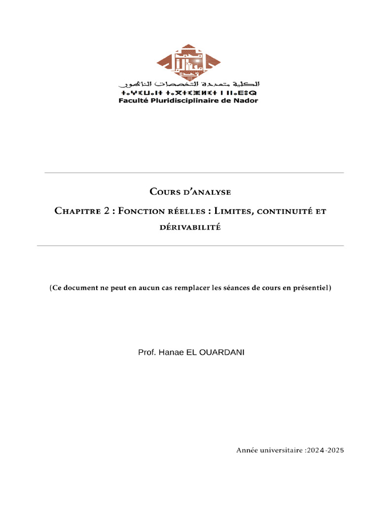 Chapitre 2 - Analyse 1 - SMPC - 2023 - 2024 | PDF