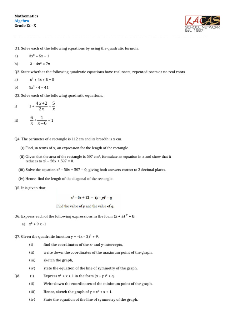 Test Algebra | PDF | Teaching Methods & Materials