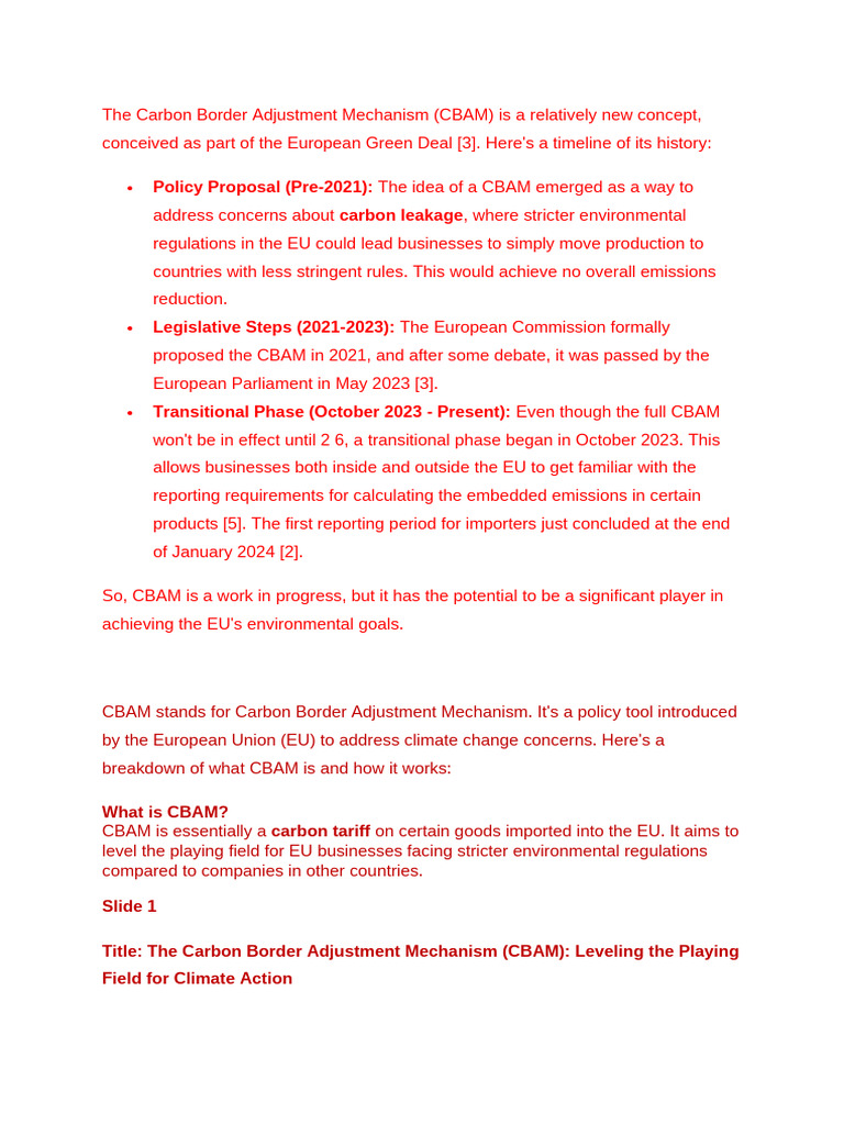 CBAM Stands For Carbon Border Adjustment Mechanism | PDF | Climate ...