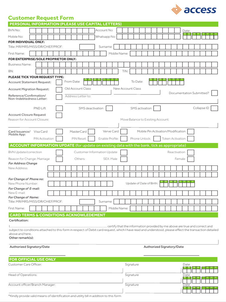 Customer Request Form | PDF | Identity Document | Debit Card