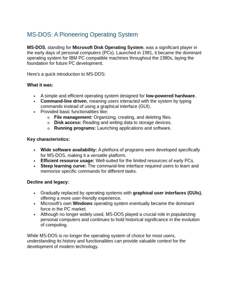 MS-DOS: A Pioneering Operating System | PDF | Operating System | Computer File