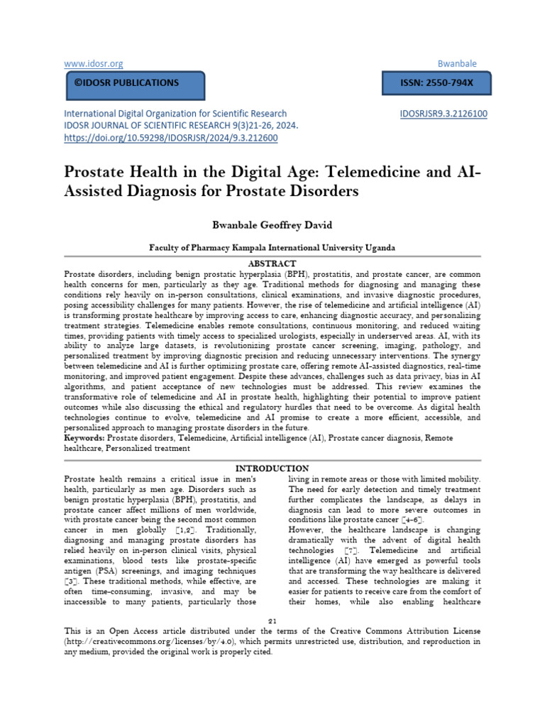 Prostate Health in The Digital Age: Telemedicine and AI Assisted Diagnosis For Prostate ...