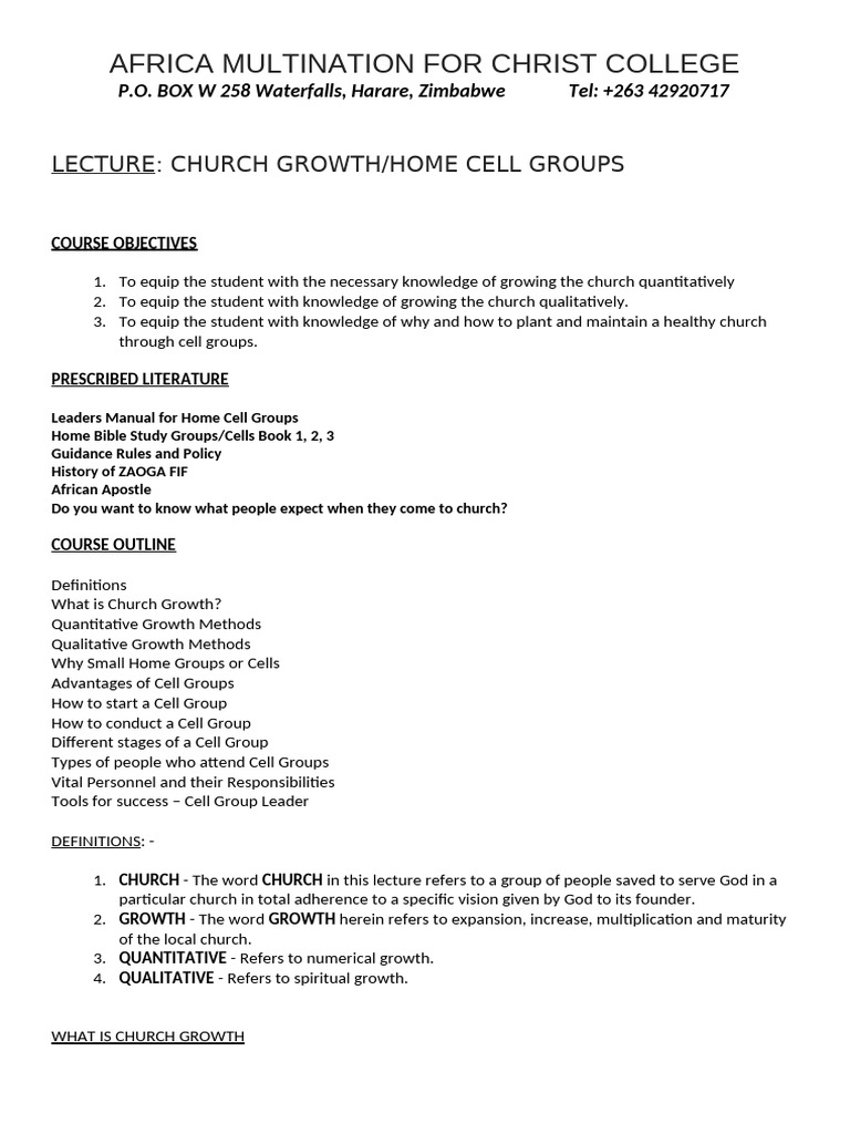 Church Growth through Cell Groups | PDF | Jesus | Gospel Of Matthew