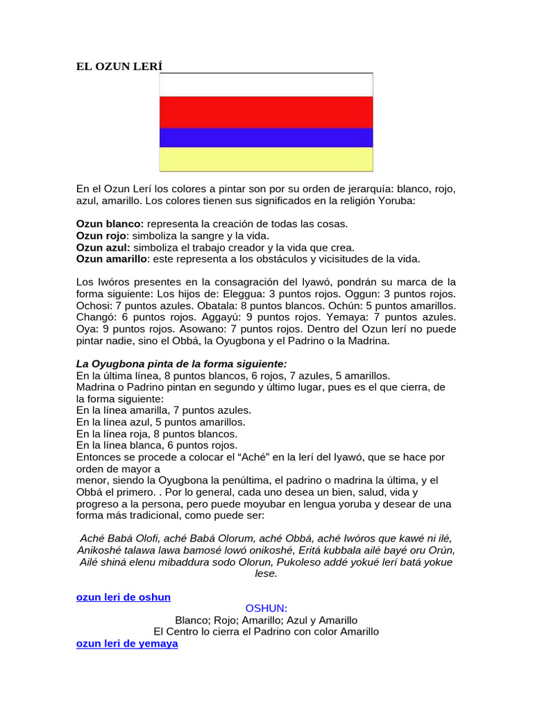 Colores y significados del Ozun Lerí | PDF | Religión étnica | Deidades