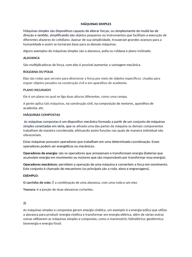 Máquinas Simples e Compostas na Agricultura | PDF | Agricultura | Máquinas