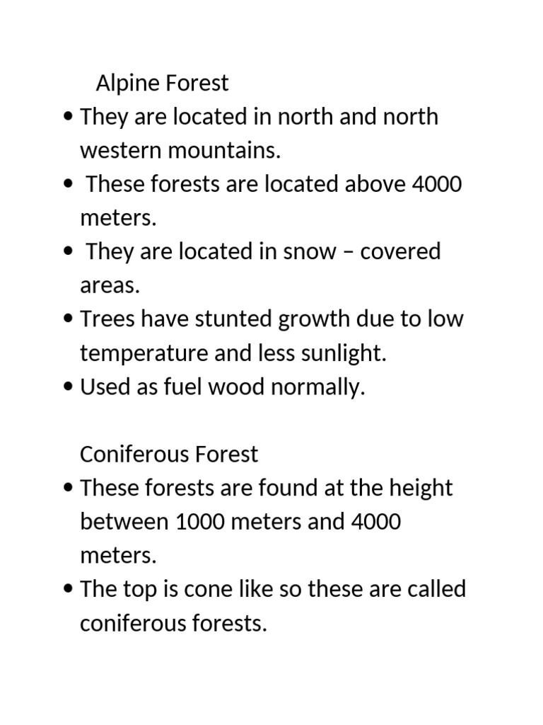 Types of Forests: Alpine, Coniferous, Mangrove | PDF