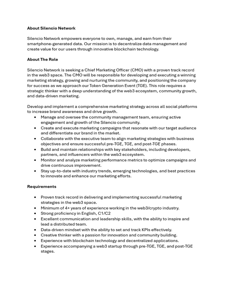 Silencio Network CMO | PDF | Career & Growth | Business