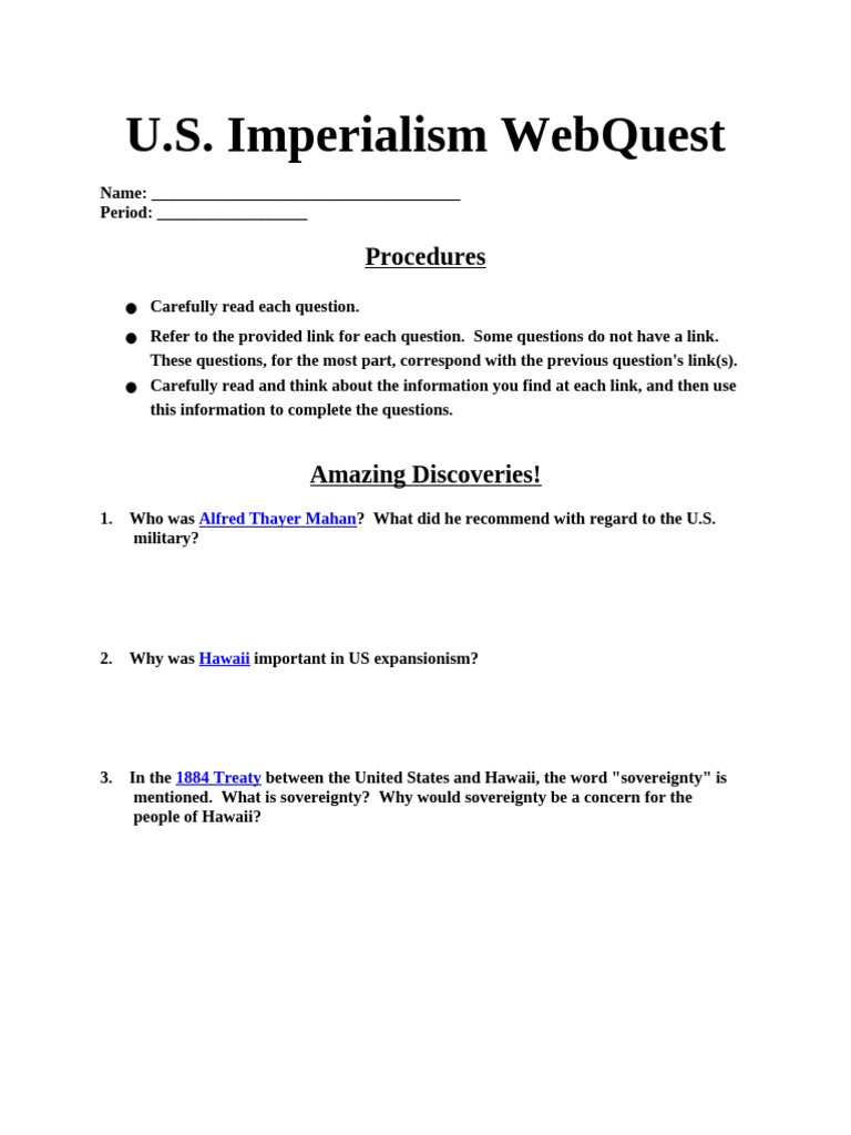 U.S. Imperialism WebQuest Guide | PDF | Theodore Roosevelt | Imperialism