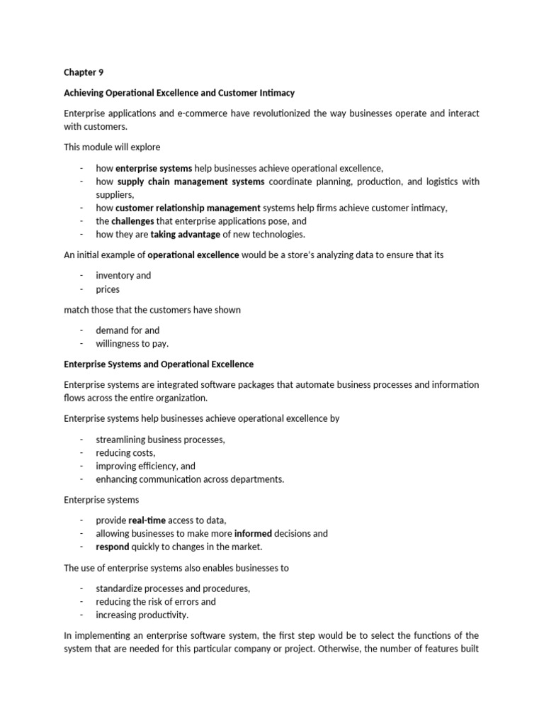 Chapter 9 - Achieving Operational Excellence and Customer Intimacy ...