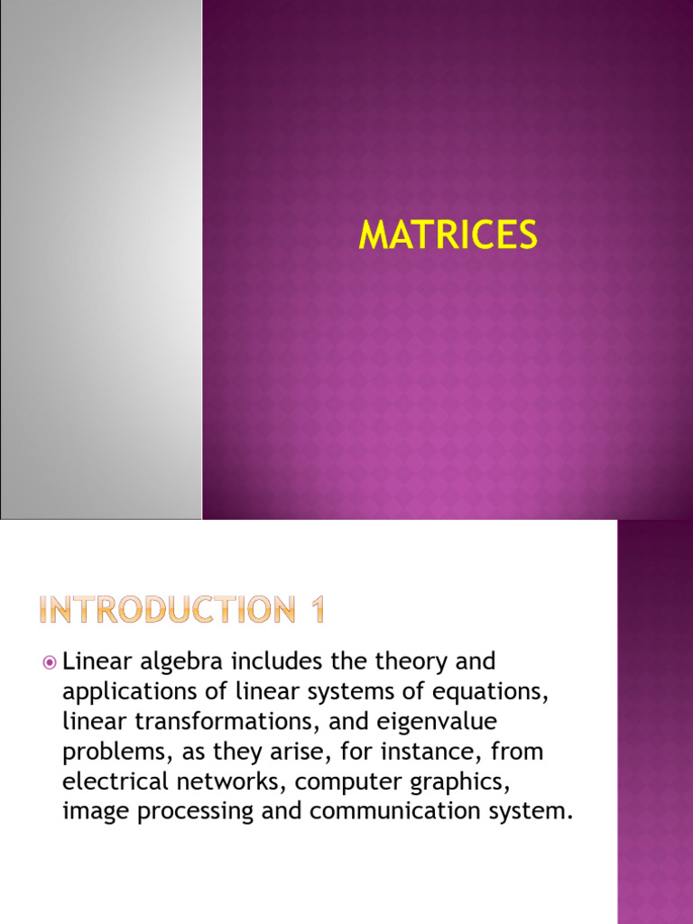 Lec 1 Matrices | PDF | Matrix (Mathematics) | Linear Algebra
