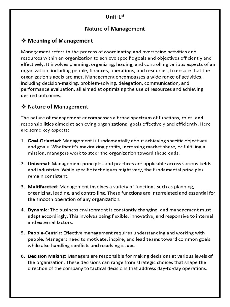Unit 1st PoM | PDF | Goal | Strategic Management