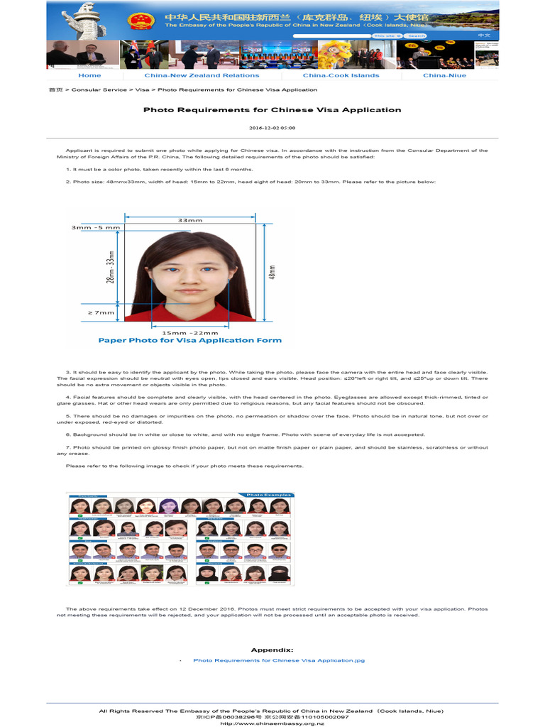 Chinese Visa Photo Requirements | PDF | Travel Visa | Glasses