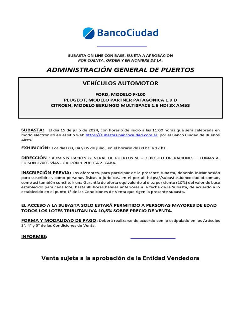 Condiciones Subasta 3220 | PDF | Subasta | Oferta (economía)