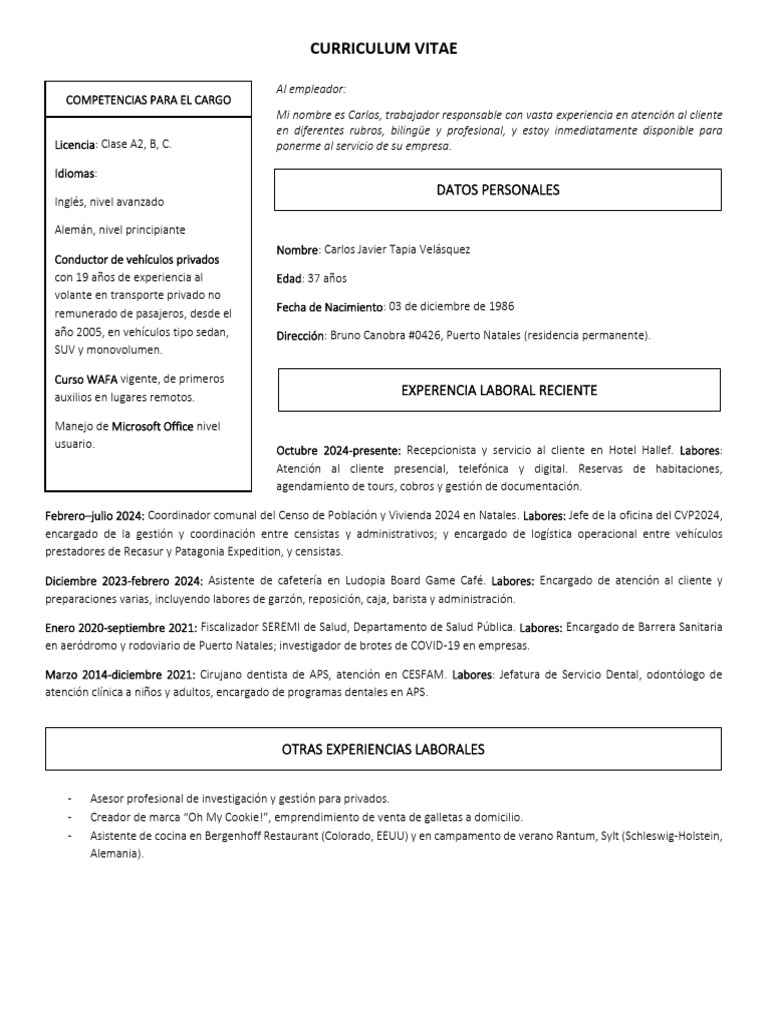 Curriculum Vitae Carlos Tapia Tur | PDF | Crecimiento personal y profesional