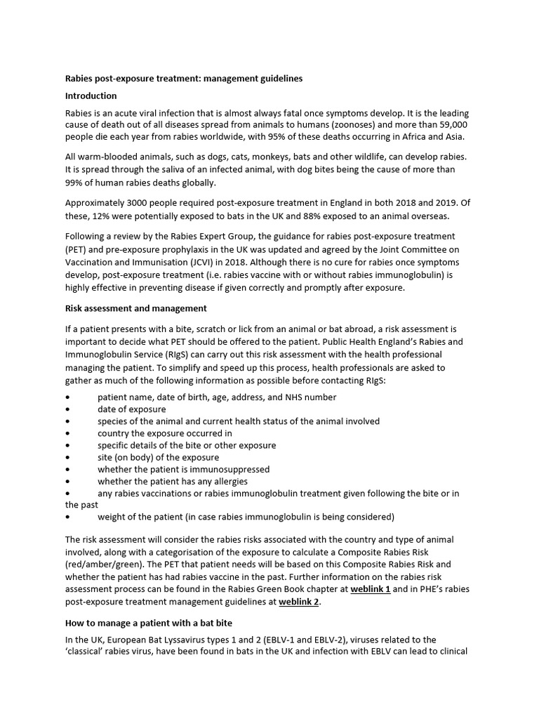 Rabies Post Exposure Treatment Management Guidelines Reminder For ...