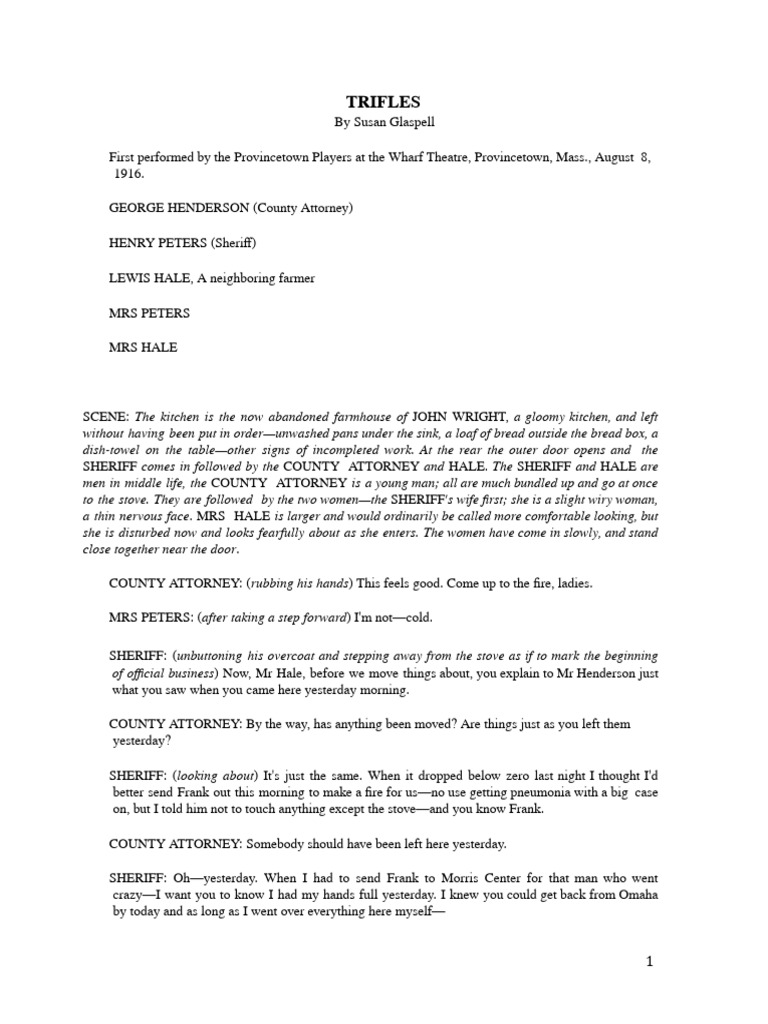 "Trifles" PLAY | PDF