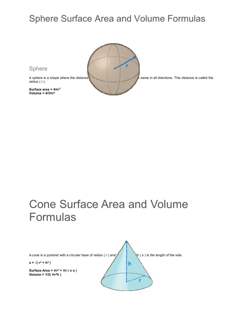 Surface Area and Volume Formulas | PDF
