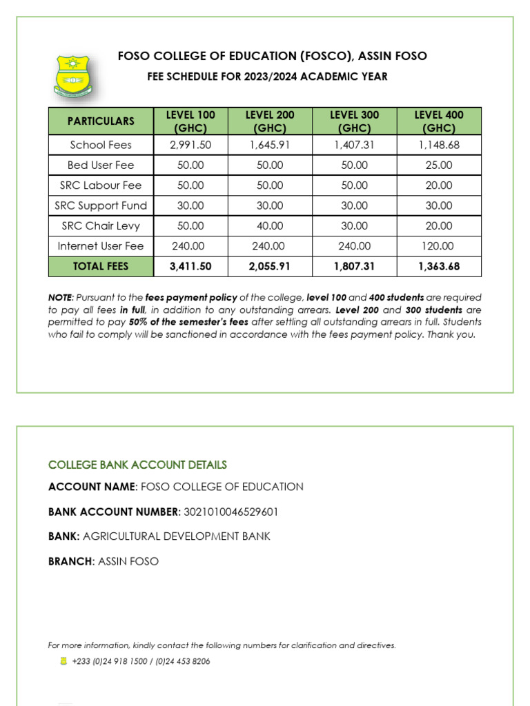 Foso College Fee Schedule 2023/2024 | PDF | Technology & Engineering