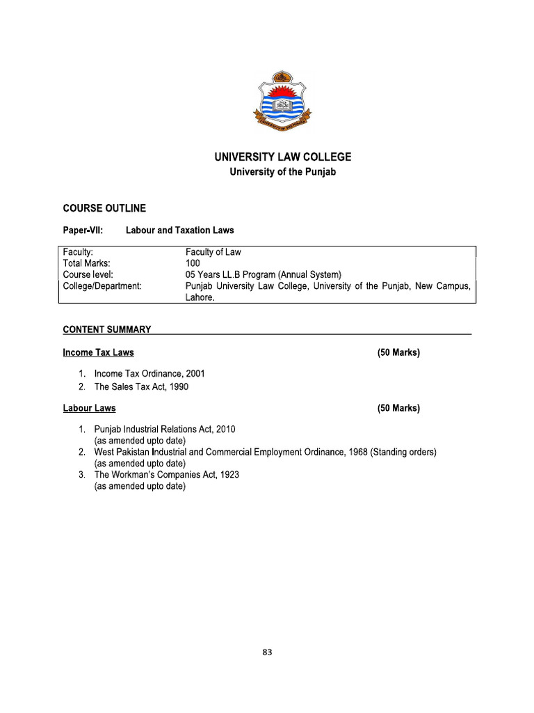 Labour & Taxation Law Old Course Outline & Past Papers | PDF | Money ...