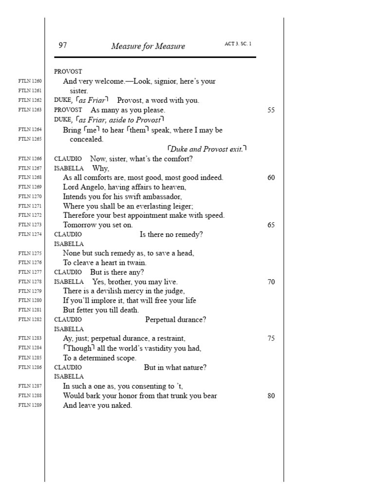 Measure For Measure by William Shakespeare Act 3 Scene 1 | PDF