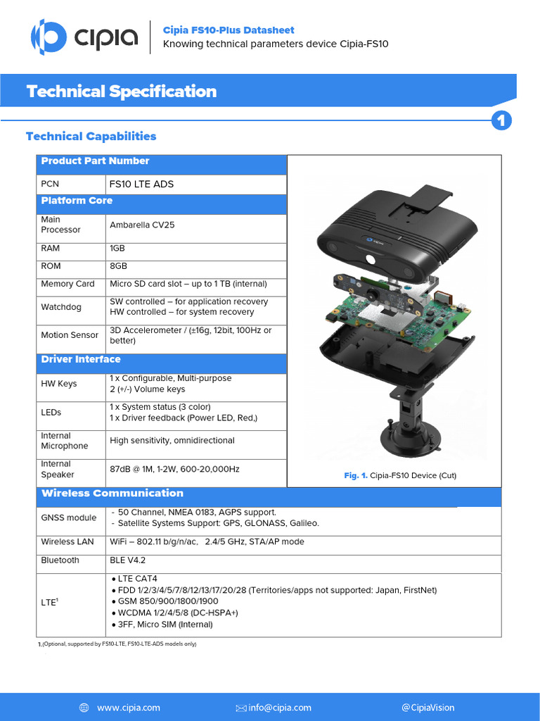 Cipia FS10 Plus Datasheet p1 | PDF | Usb | Electronics