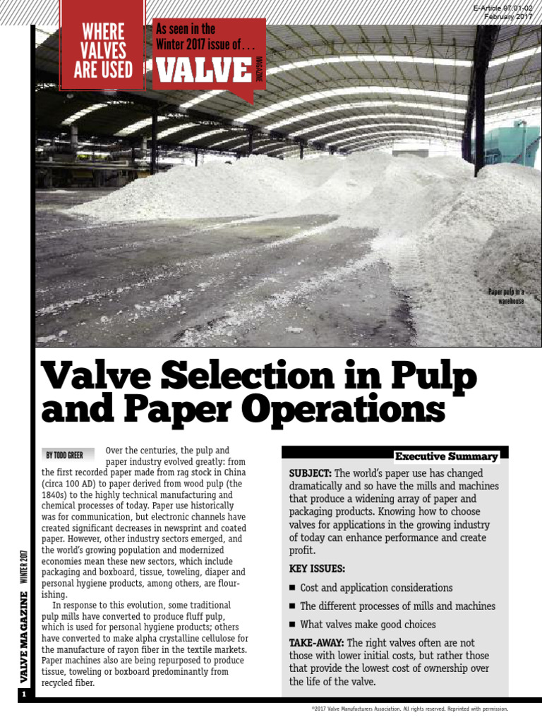 Valve Selection in Pulp & Paper Industry | PDF | Pulp (Paper) | Paper