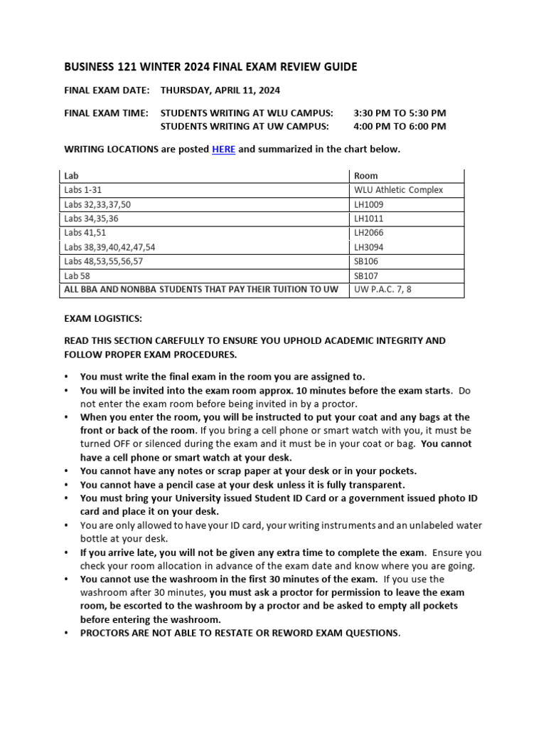 W24 Bu121 Final Exam Review Guide | PDF | Career & Growth