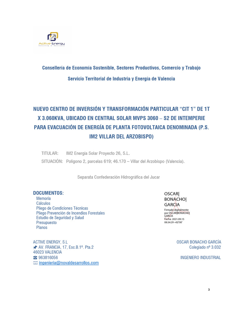 Separata Proyecto - Anexo - CIT 1 Confederacion Hidrografica Del Jucar | PDF | Transformador ...