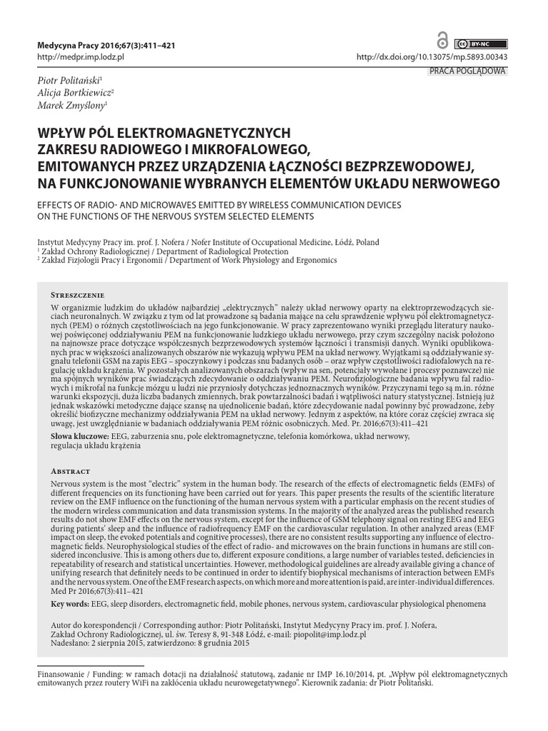 Wpływ Pól Elektromagnetycznych Zakr | PDF
