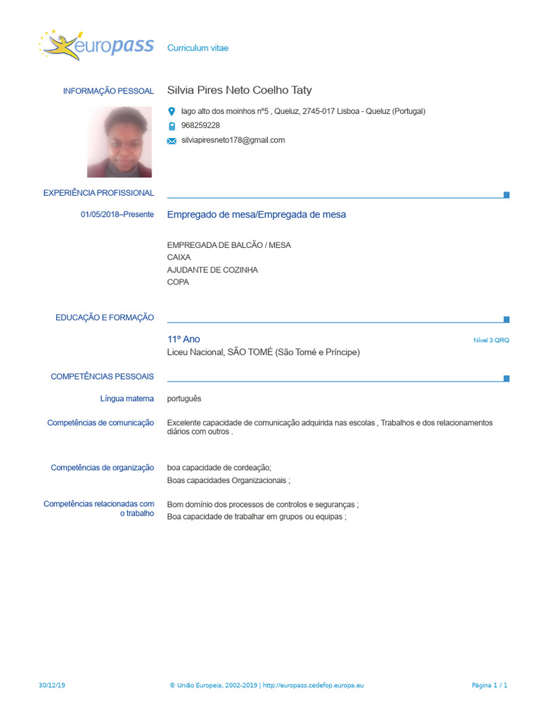 CV Europass 20191230 PiresNetoCoelhoTaty PT | PDF
