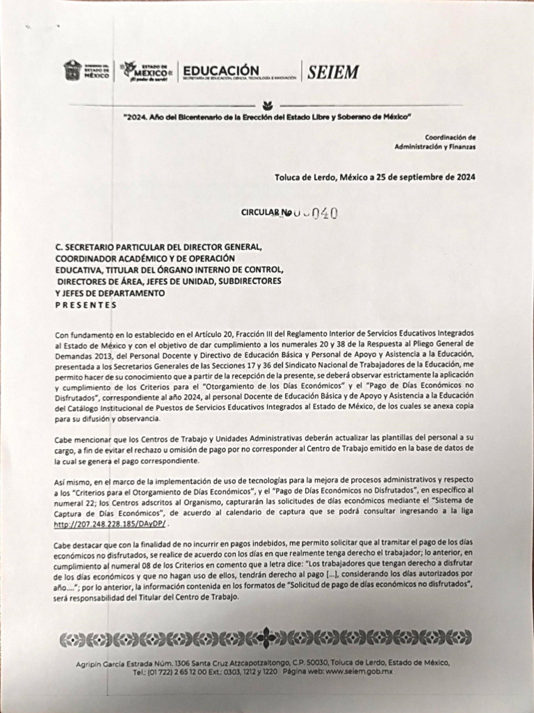 Criterios para Días Económicos SEP 2024 | PDF | México