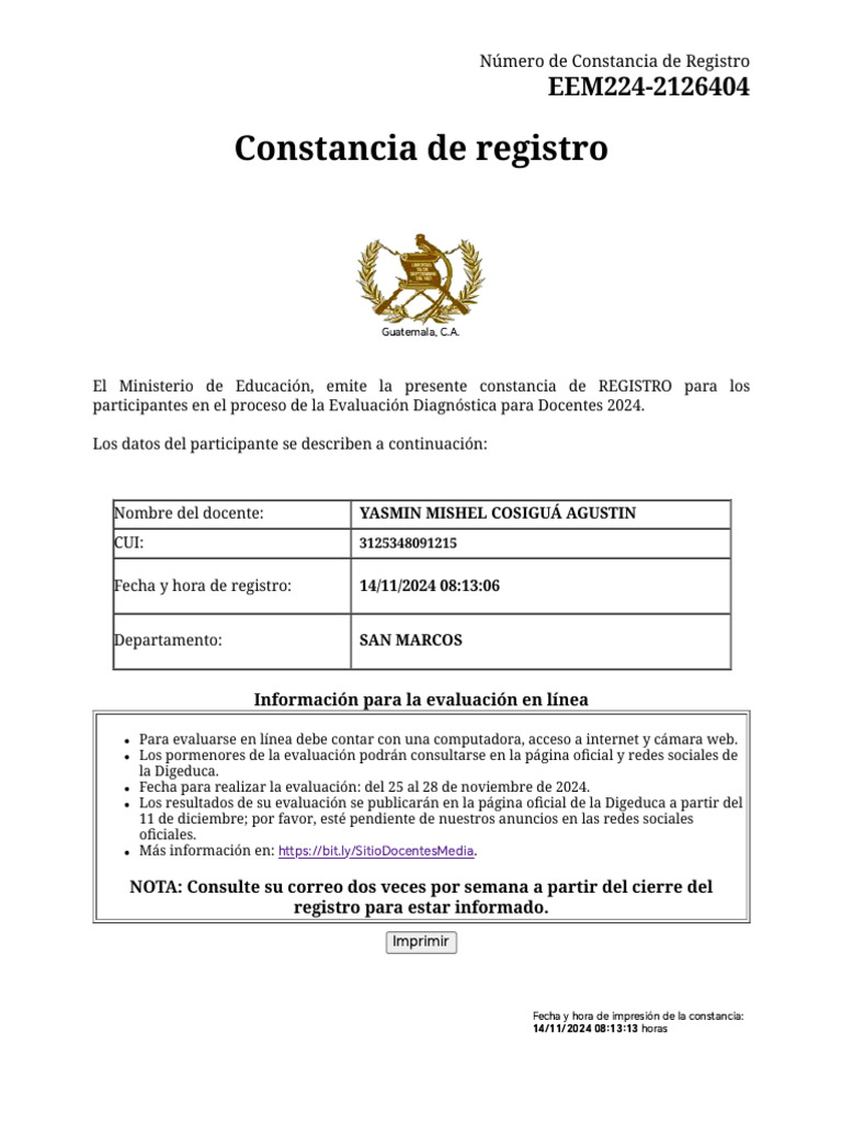 Constancia de Registro | PDF