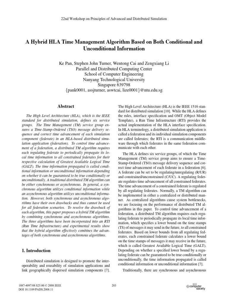 A Hybrid HLA Time Management Algorithm Based On Both Conditional and Unconditional Information ...
