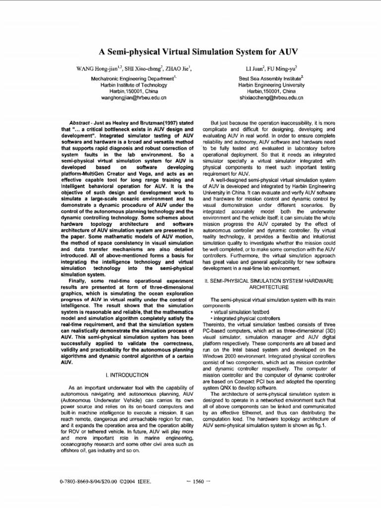 A Semi-Physical Virtual Simulation System For AUV | PDF | Simulation | 3 D Computer Graphics