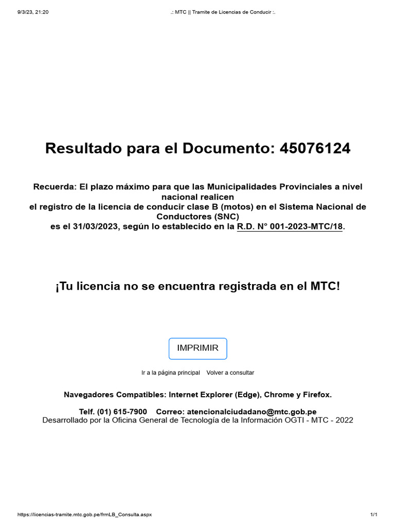 MTC - Tramite de Licencias de Conducir | PDF