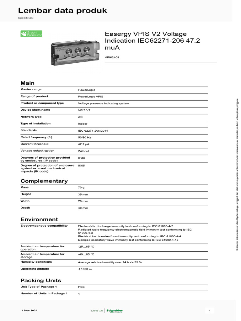 Schneider Electric VPIS VPI62408 | PDF