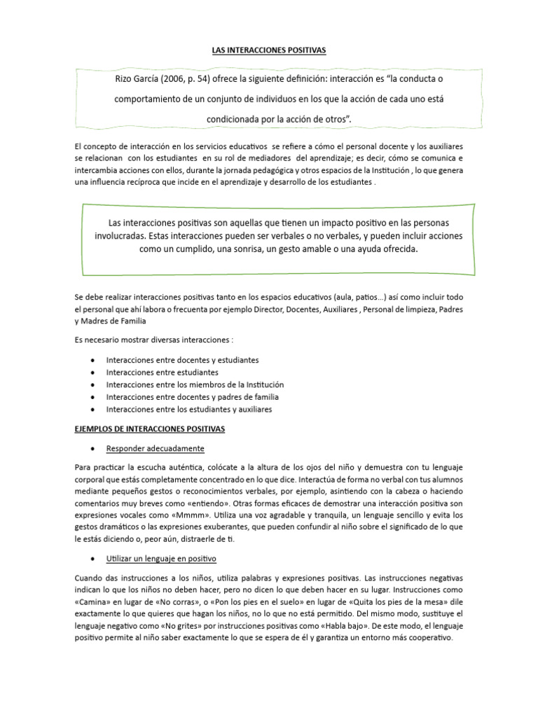 Las Interacciones Positivas | PDF | Enseñando | Comunicación no verbal