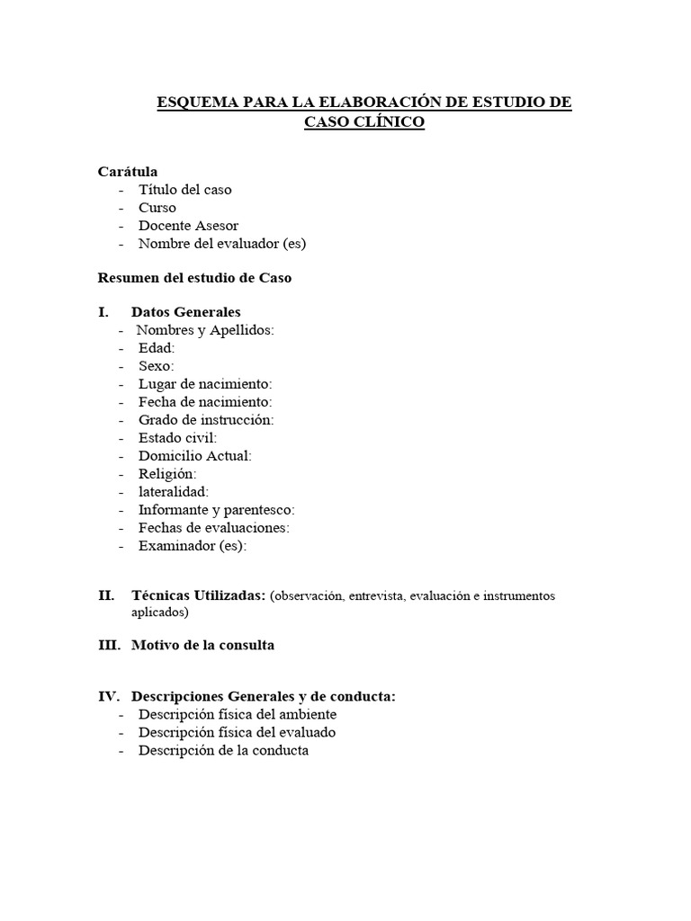 Esquema de Estudio de Caso Clínico | PDF | Caso de estudio | Manual Diagnóstico y Estadístico de ...