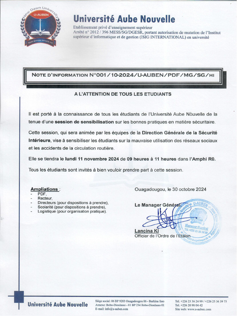 Note D'information N°001 A L'attention Des Etudiants | PDF