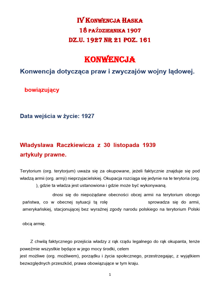 IV Konwencja Haska Z 1907 | PDF