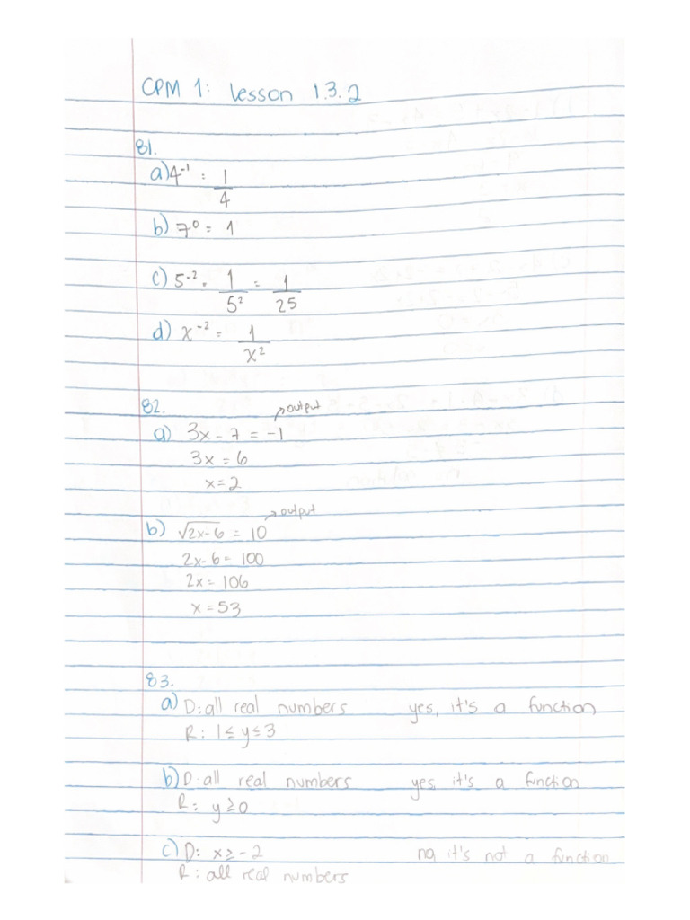 CPM 1 - Lesson 1.3.2 | PDF