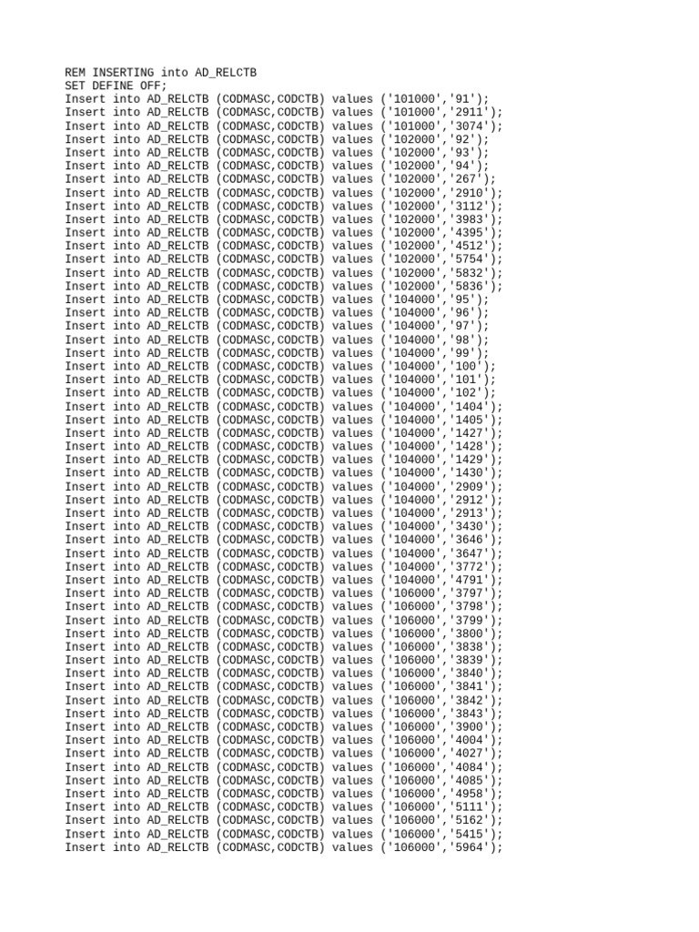 Inserting Values into AD_RELCTB | PDF