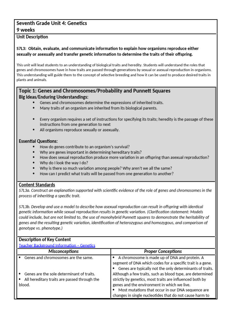 Unit Plan - Genetics | PDF | Genetics | Heredity