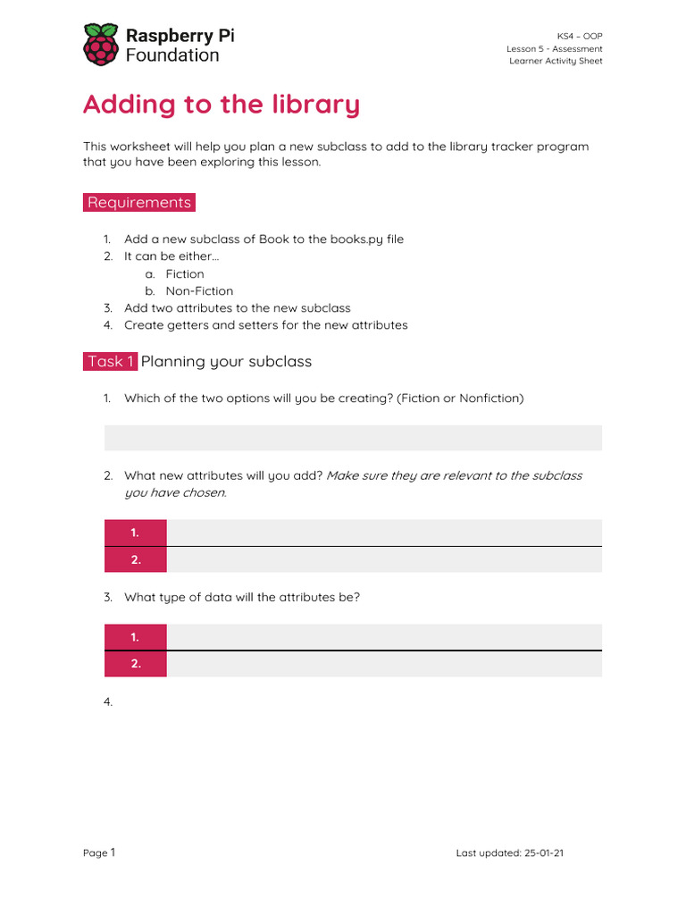A3 Worksheet - Adding To The Library | PDF