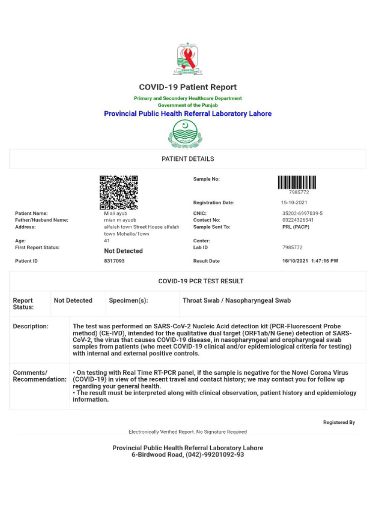 Covid Test Report | PDF