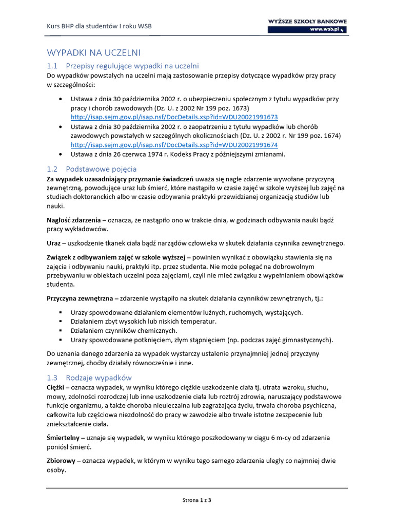 04 Wypadki Na Terenie Uczelni | PDF