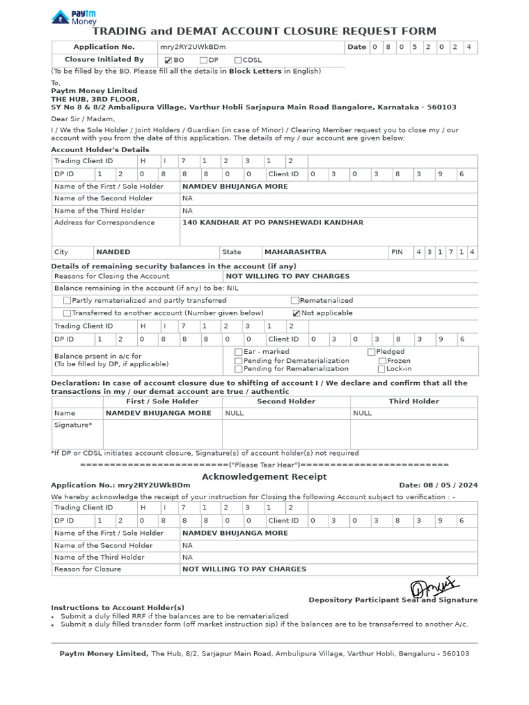 Demat Account Closure Form | PDF