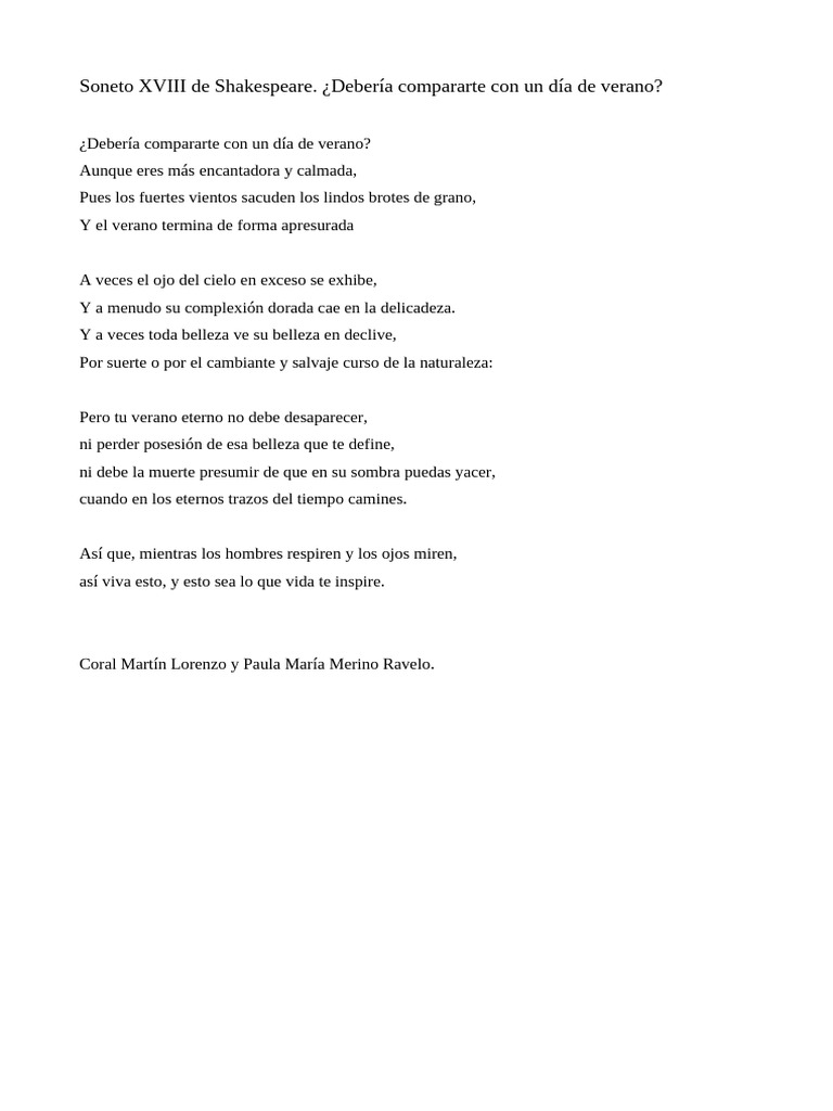 Análisis del Soneto XVIII de Shakespeare | PDF