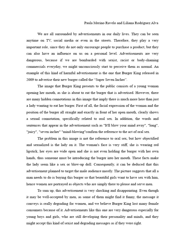 Written Analysis of A Picture. | PDF | Advertising | Sexism