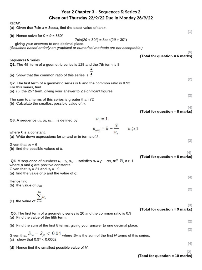 Sequences - Series HW 2 (1) | PDF | Mathematics | Arithmetic